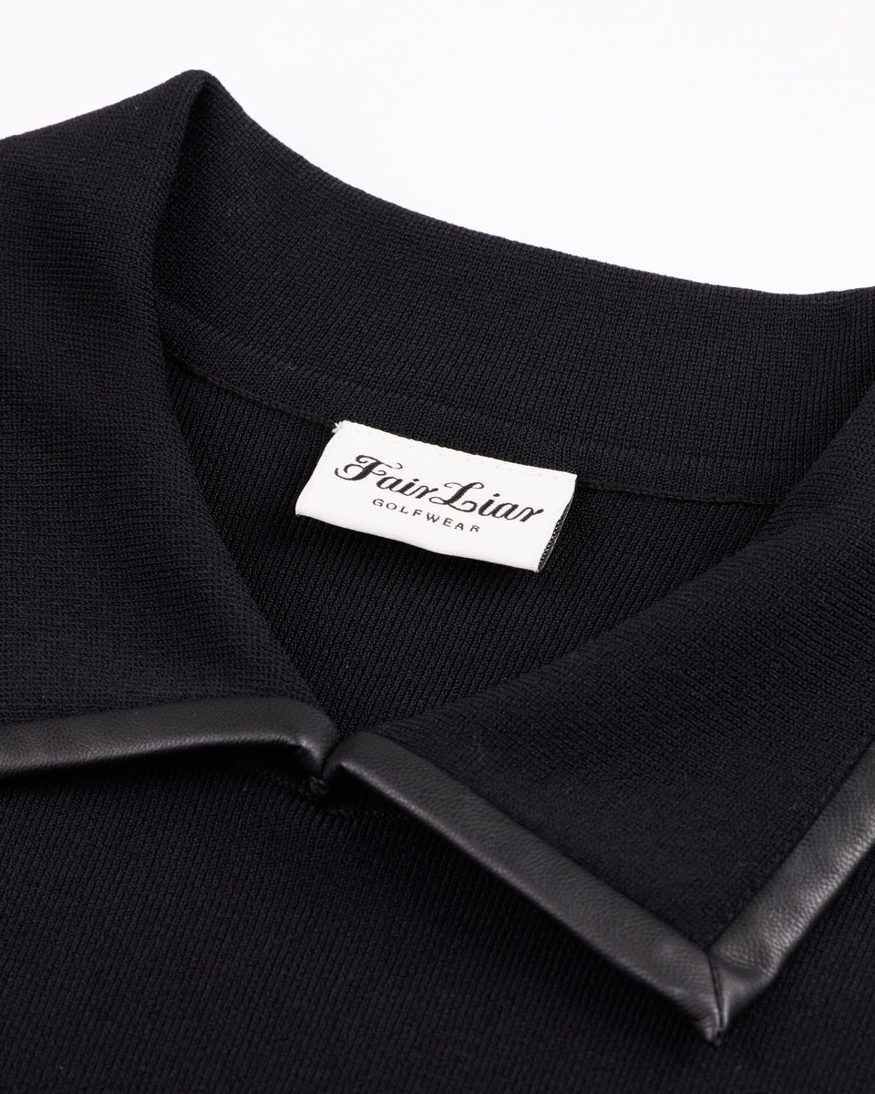Leather Color Combination Collar Knit - Black – Fairliar USA